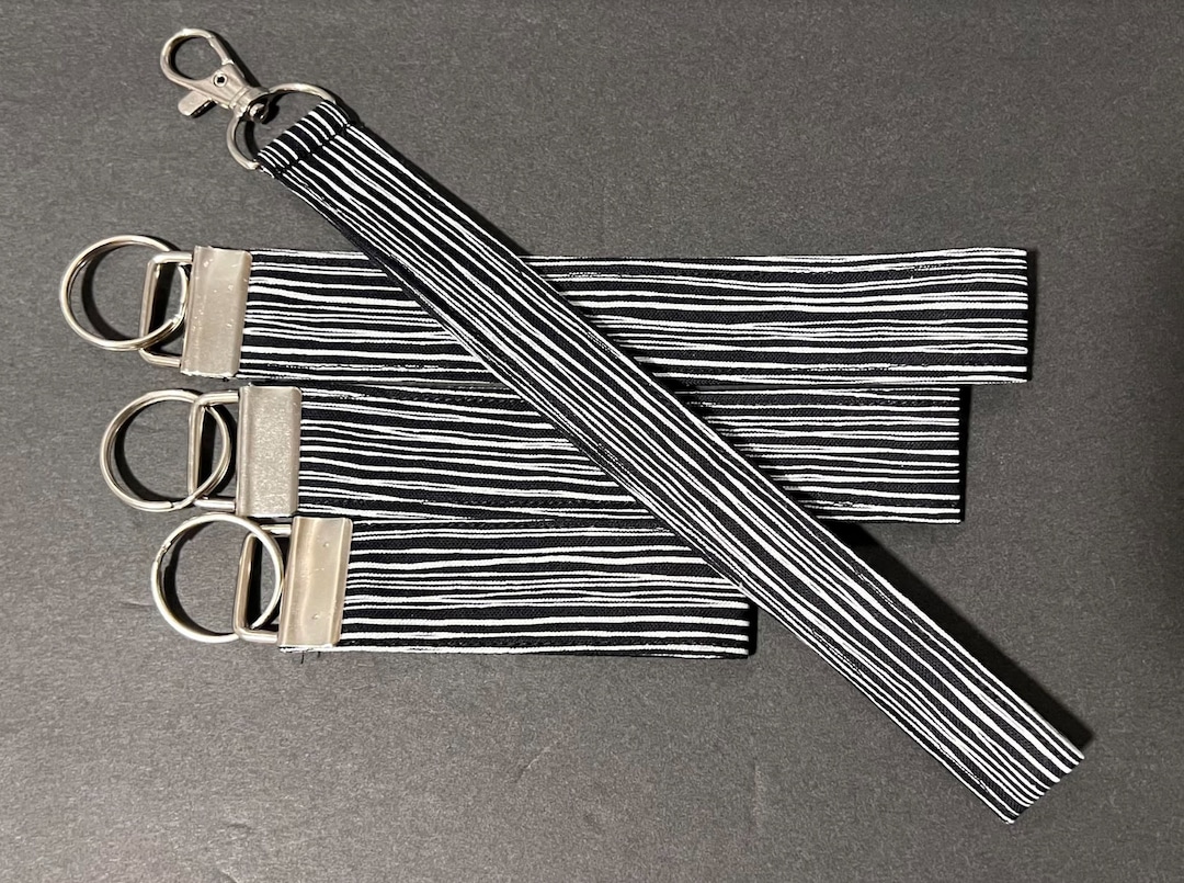 Mini Black and White Striped Key Fob Keychain | Fabric Keychain ...