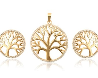 Tree of Life Jewelry Set Gold Tree of Life Earrings Blue Aventurine ...