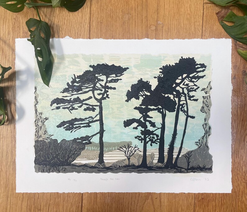 Linocut Tree Silhouette Print Suffolk Trees Snape Maltings - Etsy