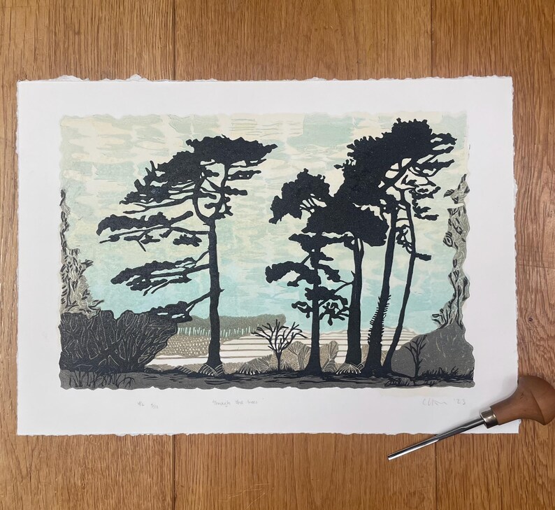 Linocut Tree Silhouette Print Suffolk Trees Snape Maltings - Etsy
