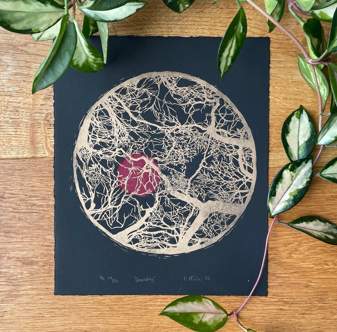 Linocut Print Tree Silhouette Hand Printed Tree Branches - Etsy