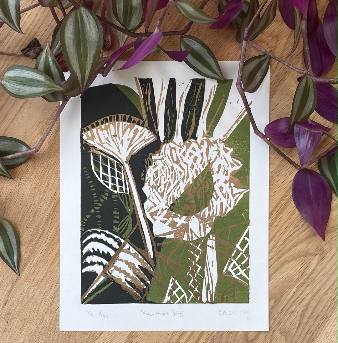 Linoldruck Agapanthus Original Linoldruck Handbedruckt - Etsy.de