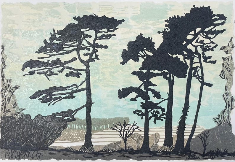 Linocut Tree Silhouette Print Suffolk Trees Snape Maltings - Etsy