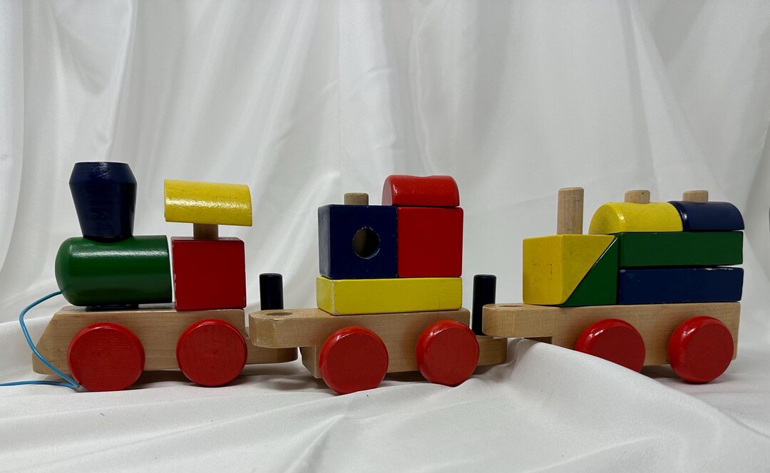 Wooden Train Block Set in Primary Colors - Etsy