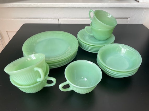 Vintage Jadeite Fire King Jane Ray Tea Set Great Condition - Etsy