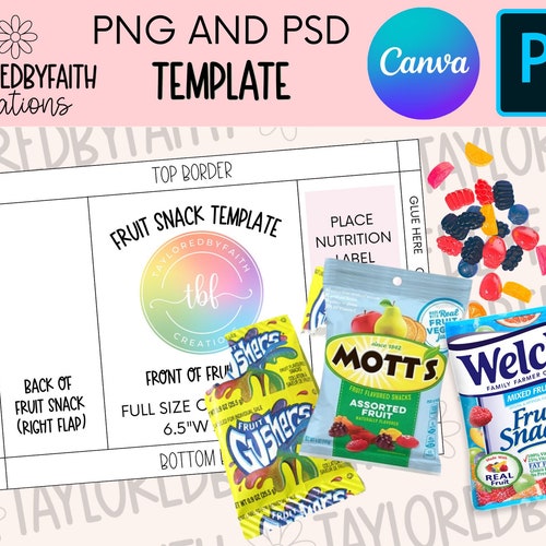 Fruit Snack Wrapper Template Fruit Snack Party Favor Fruit Etsy