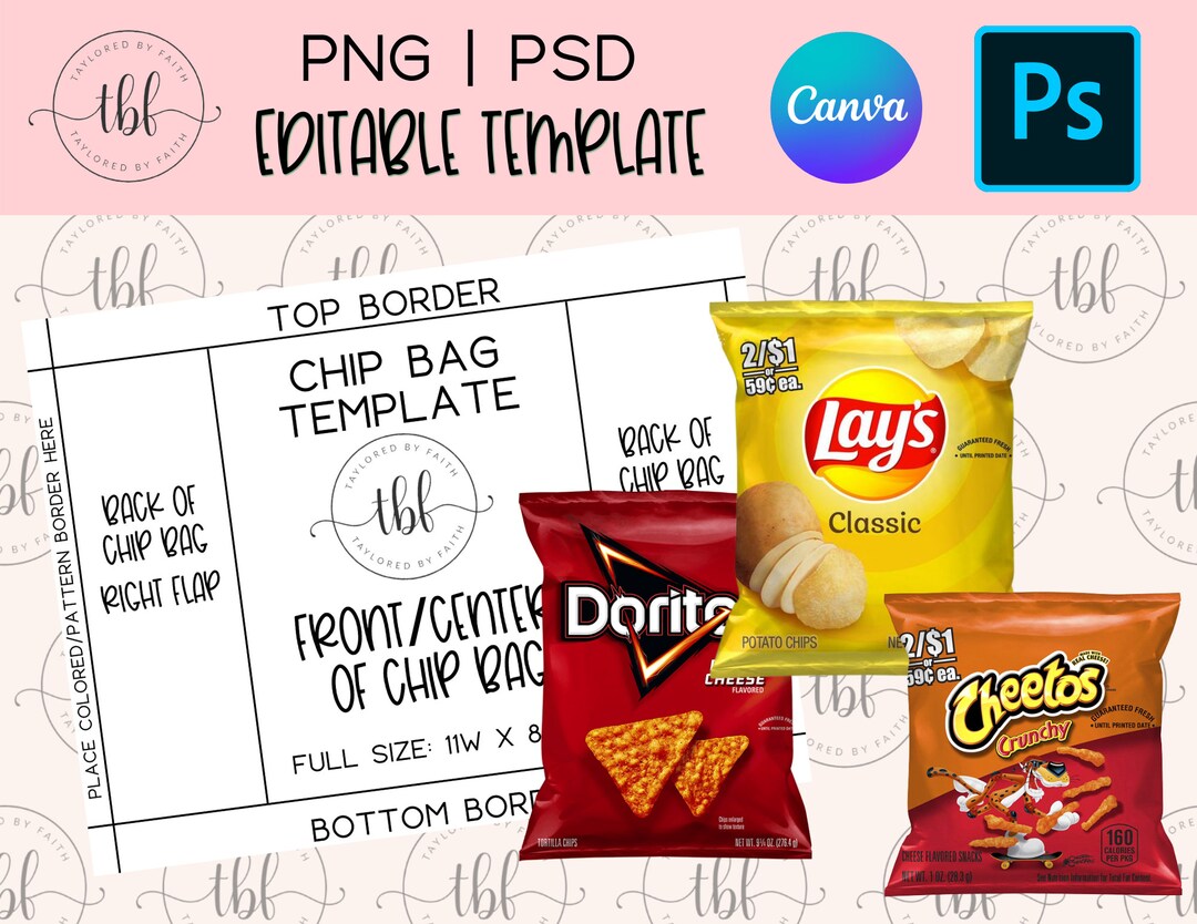Chip Bag Template Chip Bag Wrapper Chip Bag Party Favor - Etsy
