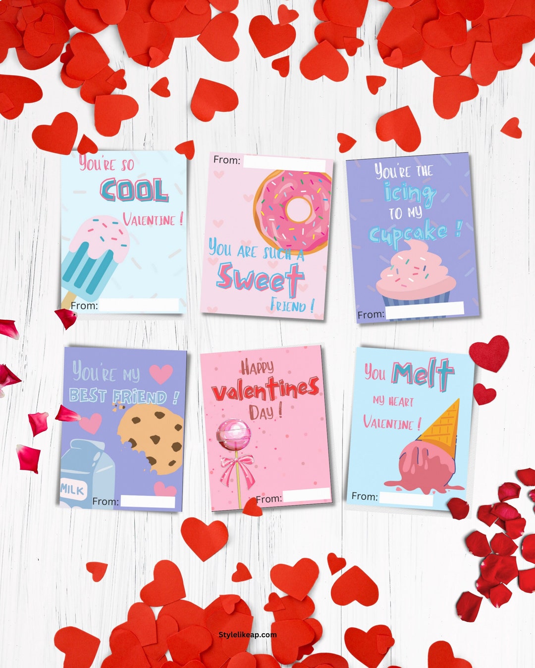Printable Dessert Valentine's Day Cards for Kids School Valentine's Day ...