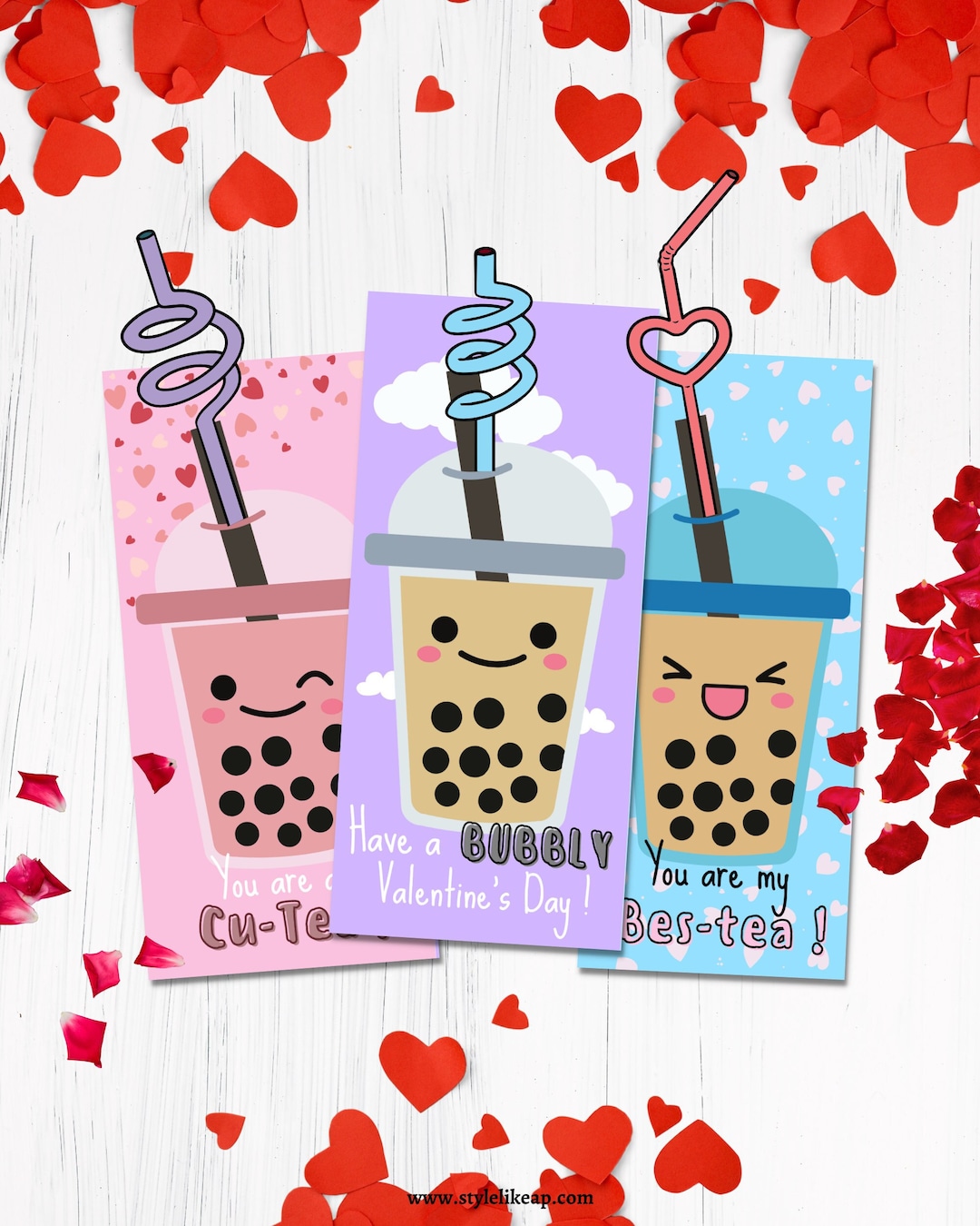 Crazy Straw Valentine Card Boba Valentine Printable Cards Classroom ...