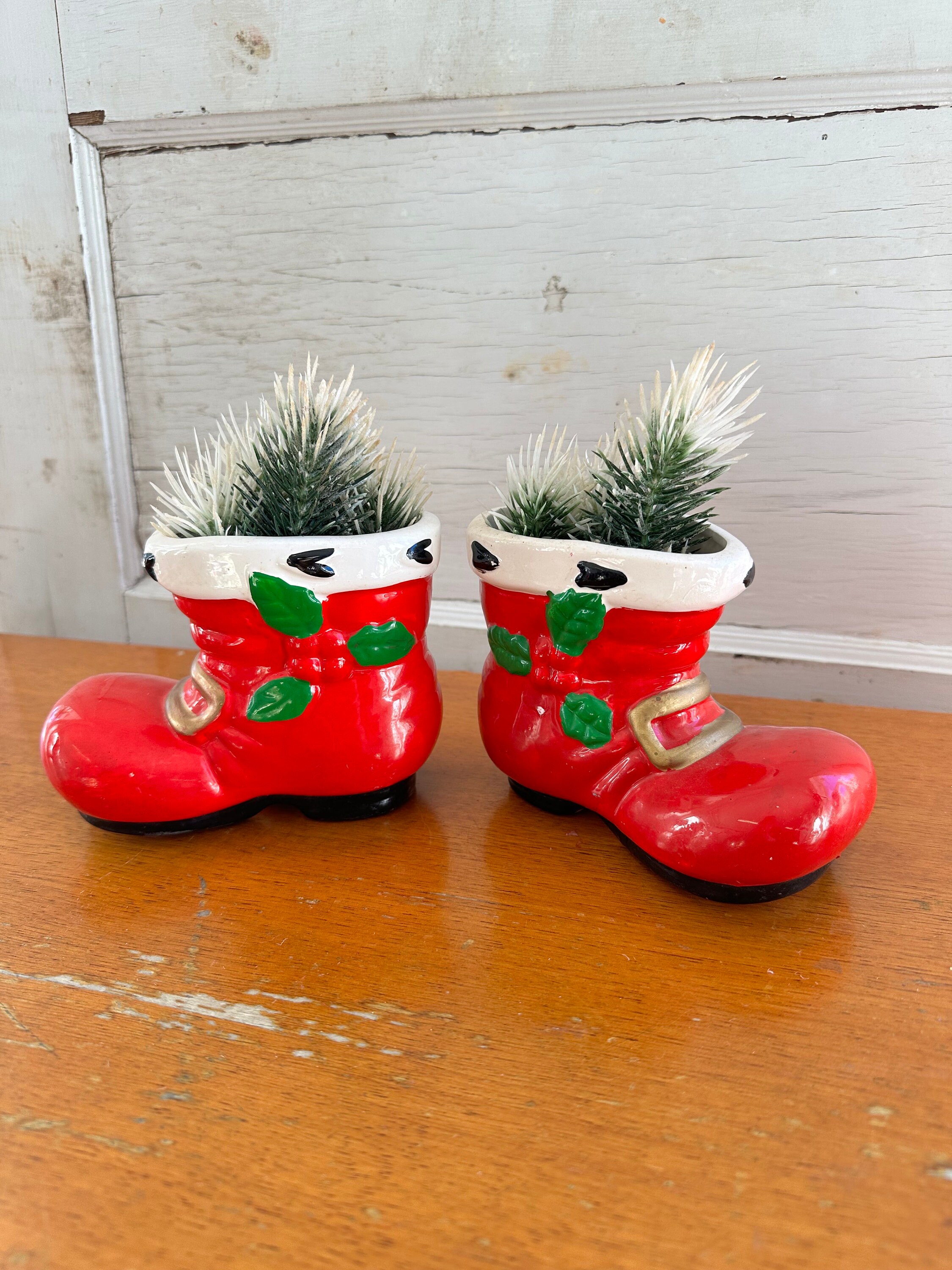 Vintage Santa Boot With Vintage Greenery - Etsy
