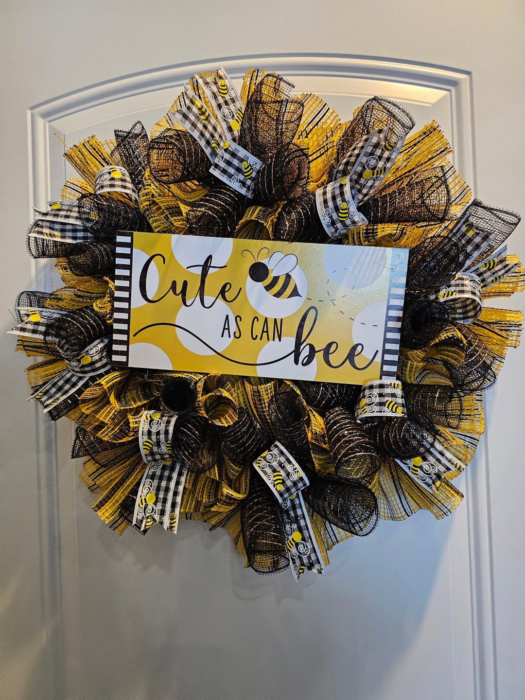 Bumblebee Wreath, Cute as Can Bee, Deco Mesh Wreath, Front Door Wreath ...
