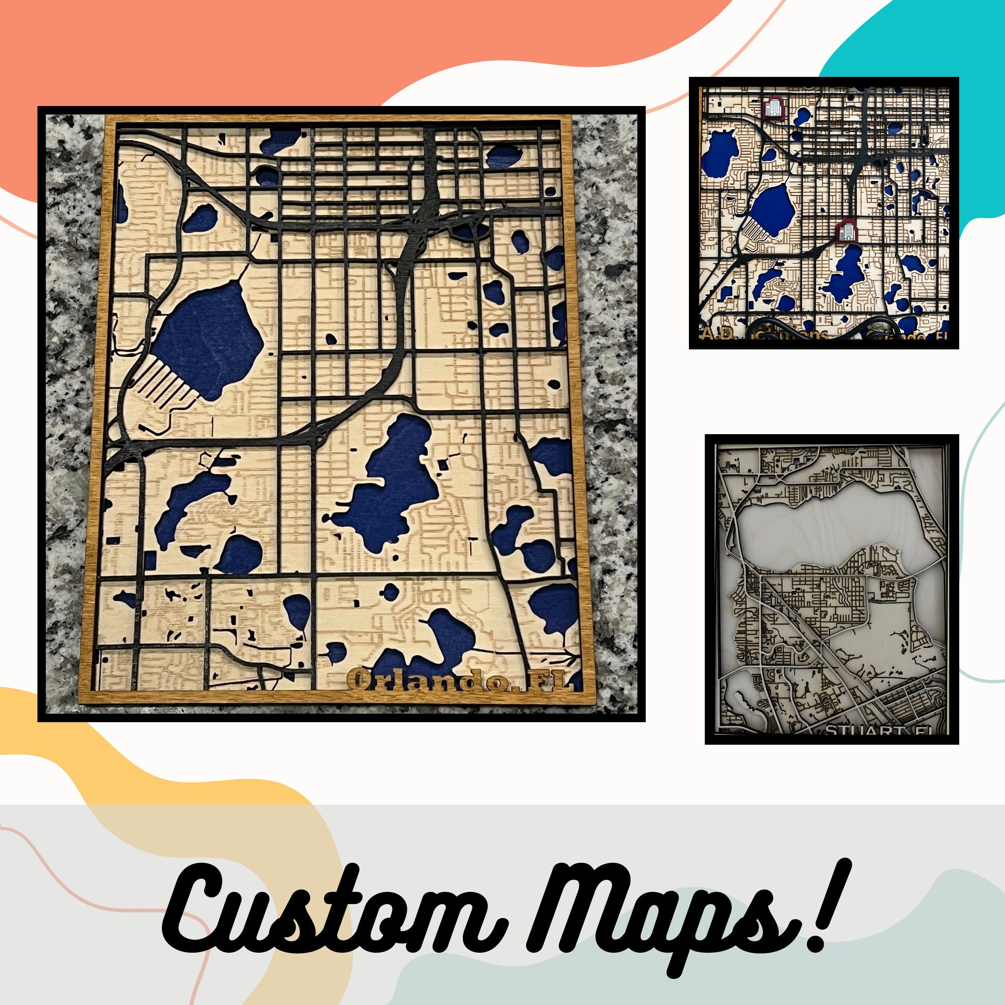 Custom Layered Wooden City Map - Personalized 8x10 Inch Map Art - Etsy