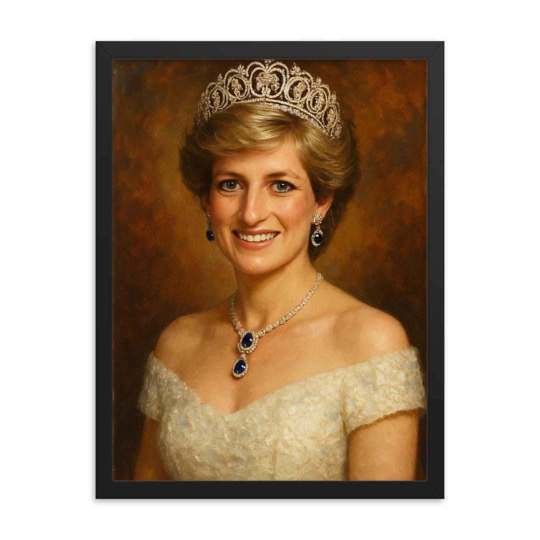 Princess Diana Framed Print Wall Art – Elegant Royal Portrait, Iconic ...