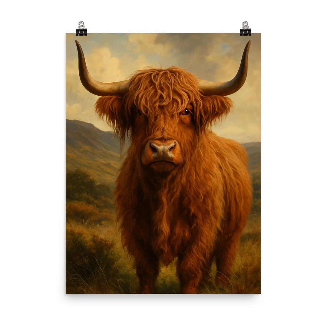 Majestic Scottish Highland Cow Poster Print - Rustic Wall Art Decor ...