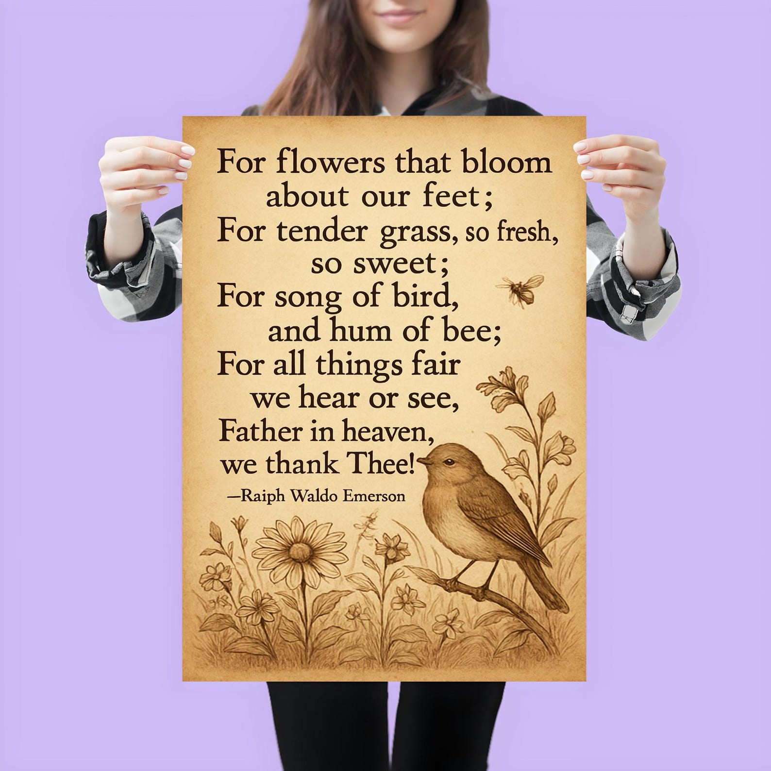 Ralph Waldo Emerson Gratitude Poem Print: Bird Art, Inspirational Wall ...