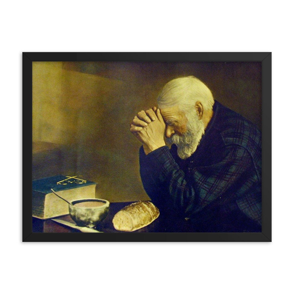 Painting Of Old Man Praying Over Bread