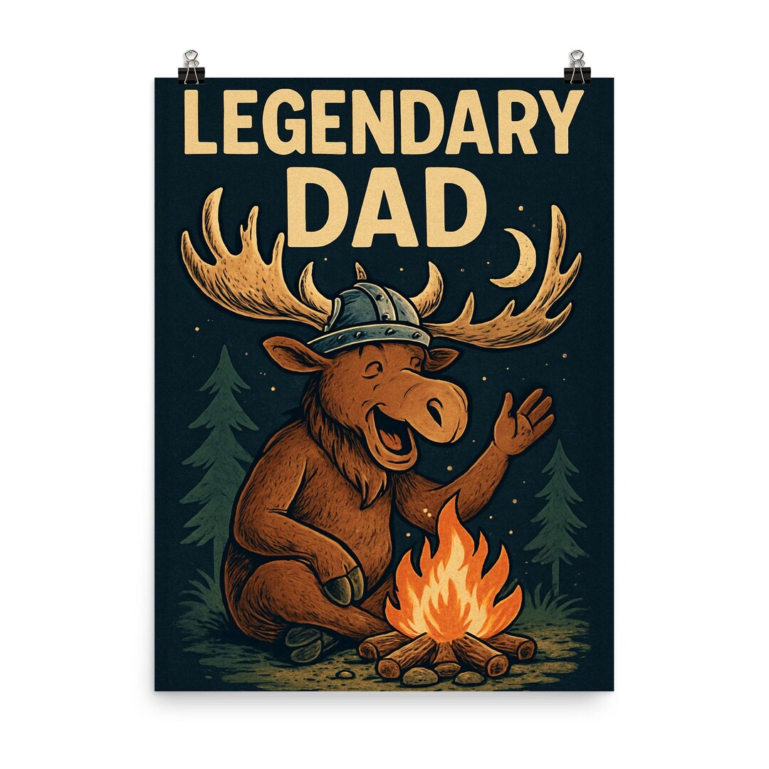 Legendary Dad Moose Poster Viking Helmet Funny Campfire Stories Father ...