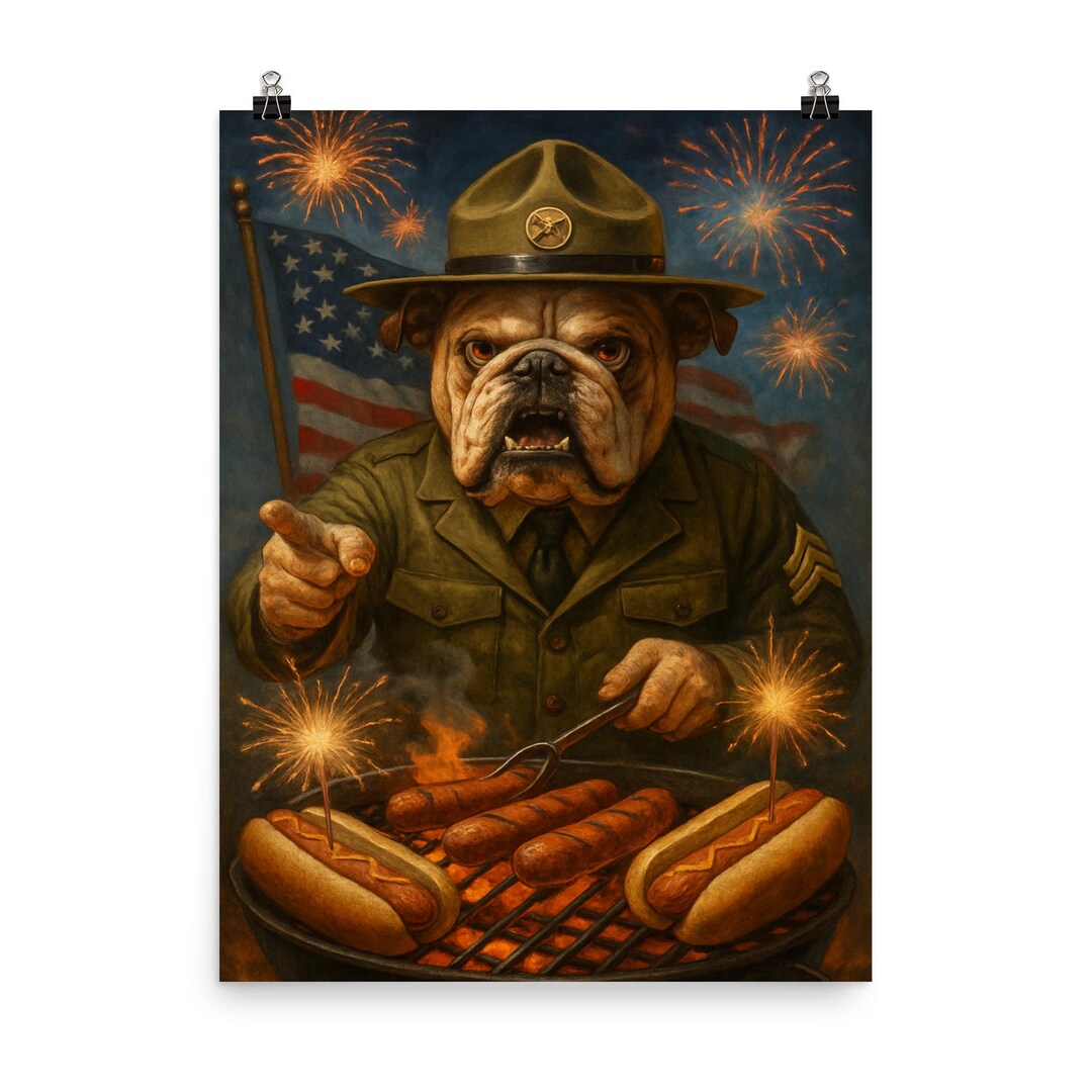 Bulldog Drill Sergeant BBQ Poster Print - Independence Day Wall Art ...