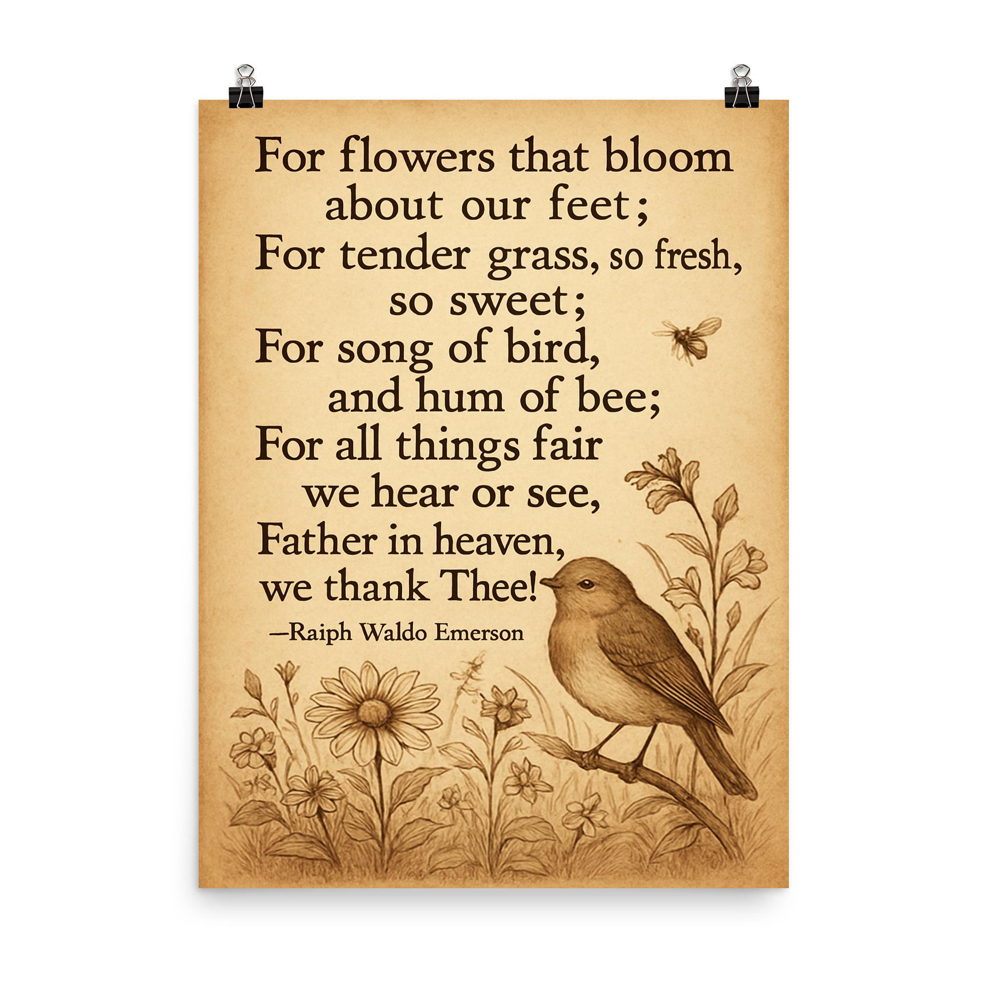 Ralph Waldo Emerson Gratitude Poem Print: Bird Art, Inspirational Wall ...