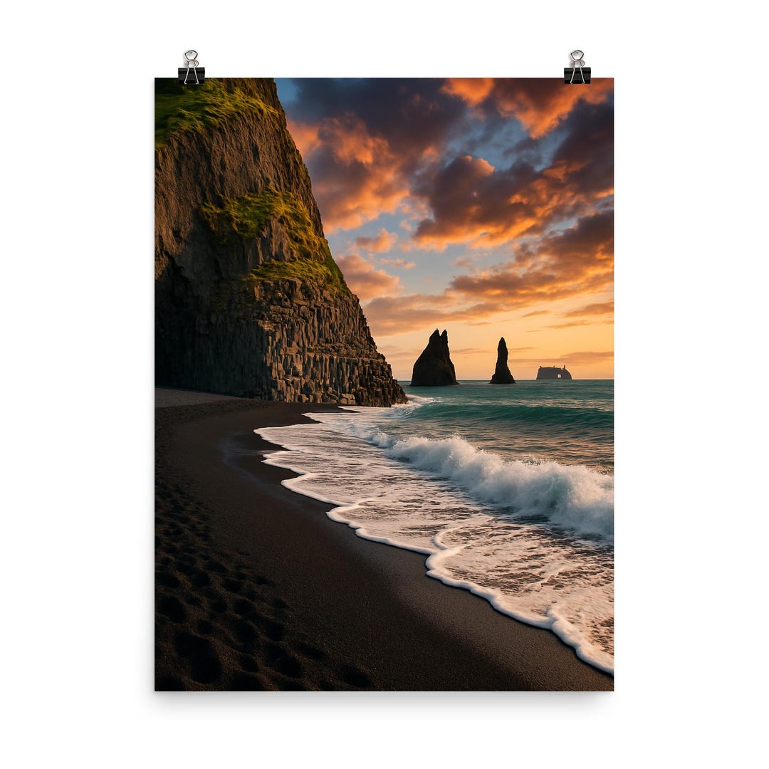 Reynisfjara Black Sand Beach Poster Print - Stunning Iceland Wall Art ...
