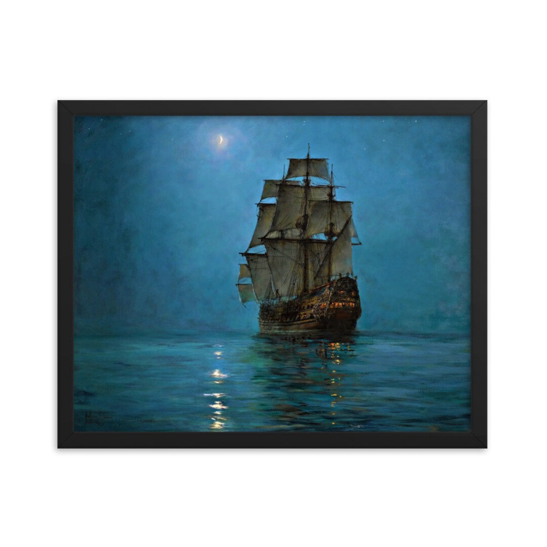 The Crescent Moon Painting by Montague Dawson Framed Print - Etsy
