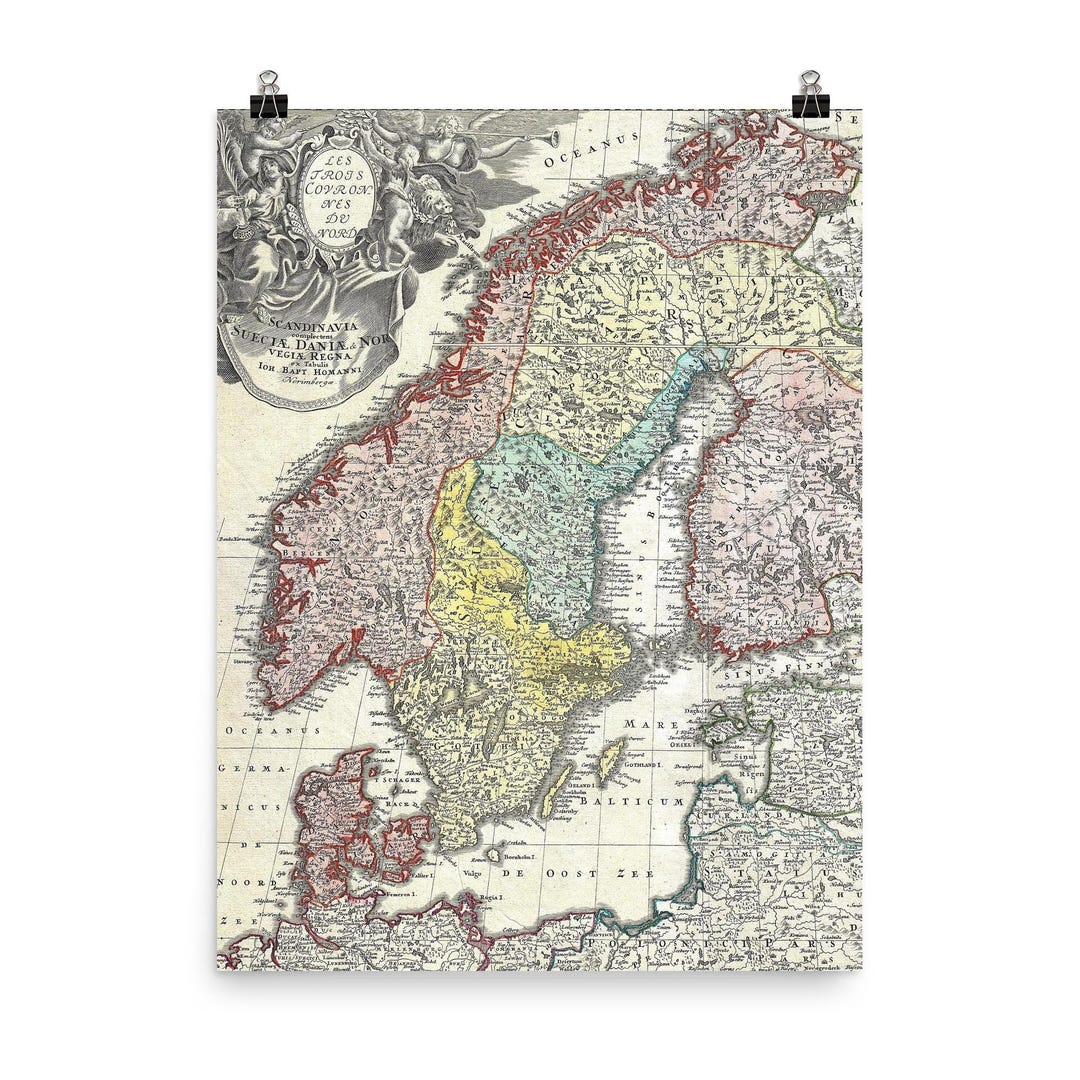 1730 Homann Map Poster: Vintage Scandinavian Wall Art - Norway, Sweden ...