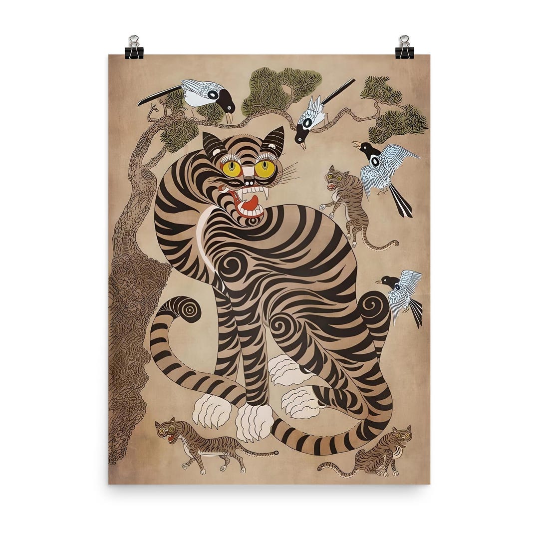 Korean Minhwa Tiger Magpie Poster: Vintage Folk Art Print - Etsy UK