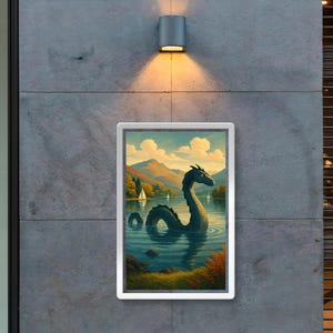 Bownessie Loch Ness Monster Poster Print, Lake Windermere England Art, Mythical Wall Decor ...