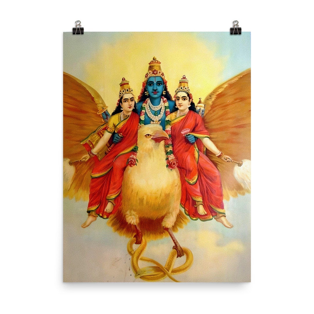 Vishnu With Lakshmi and Prithvi by Raja Ravi Varma Poster Print - Etsy
