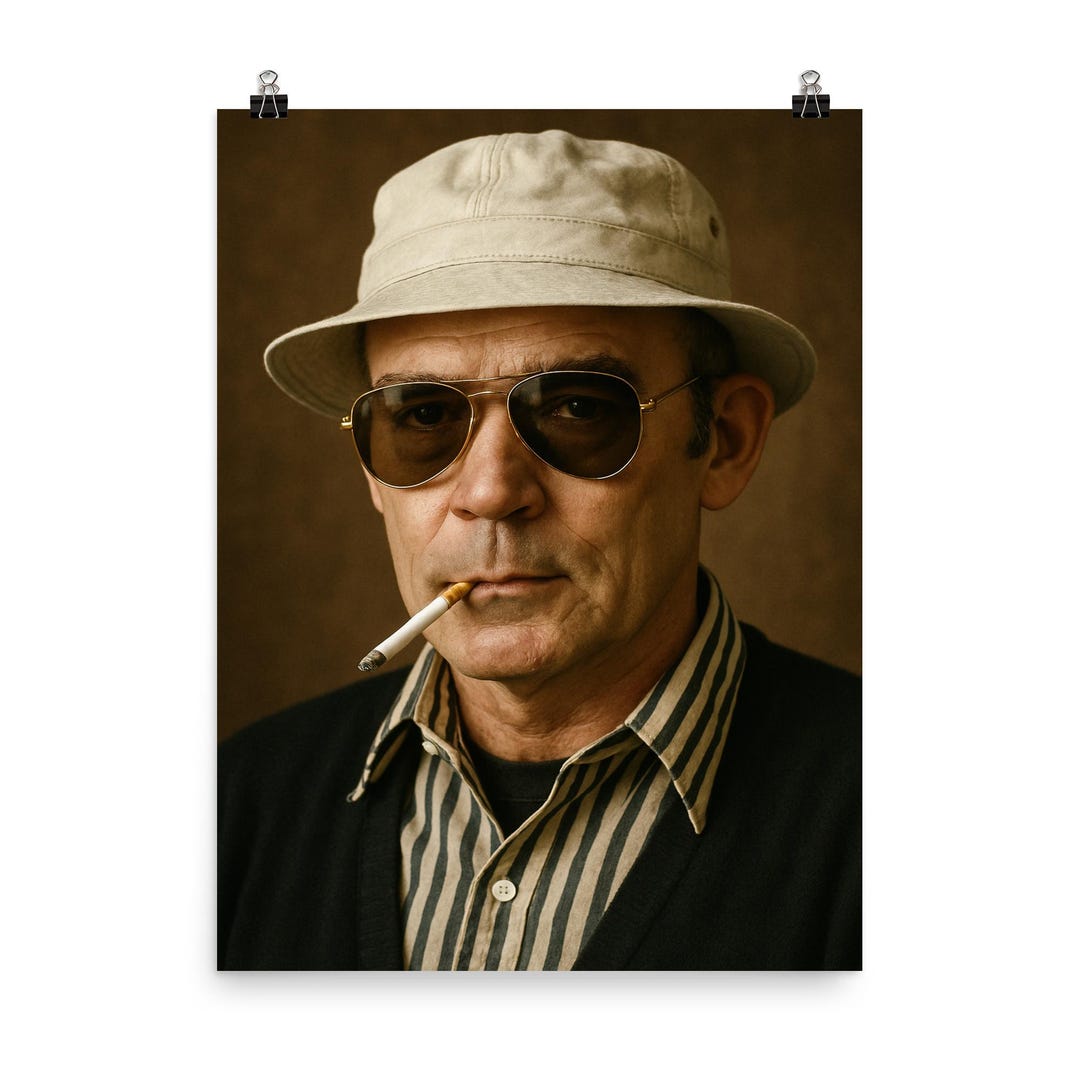 Hunter S Thompson Poster: Photorealistic Gonzo Portrait Print in Iconic ...
