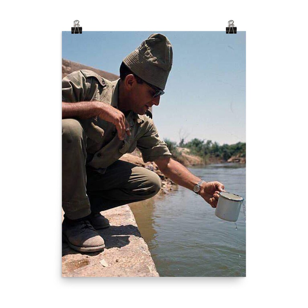 Israeli Soldier Drinking Water From the Jordan River After the Six Day ...