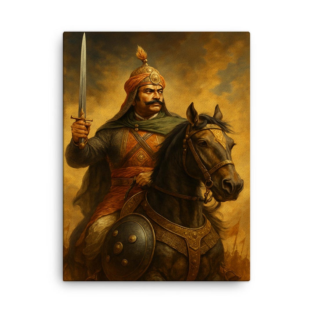 Maharana Pratap Canvas Wall Art | Rajput Warrior Painting | Vibrant ...