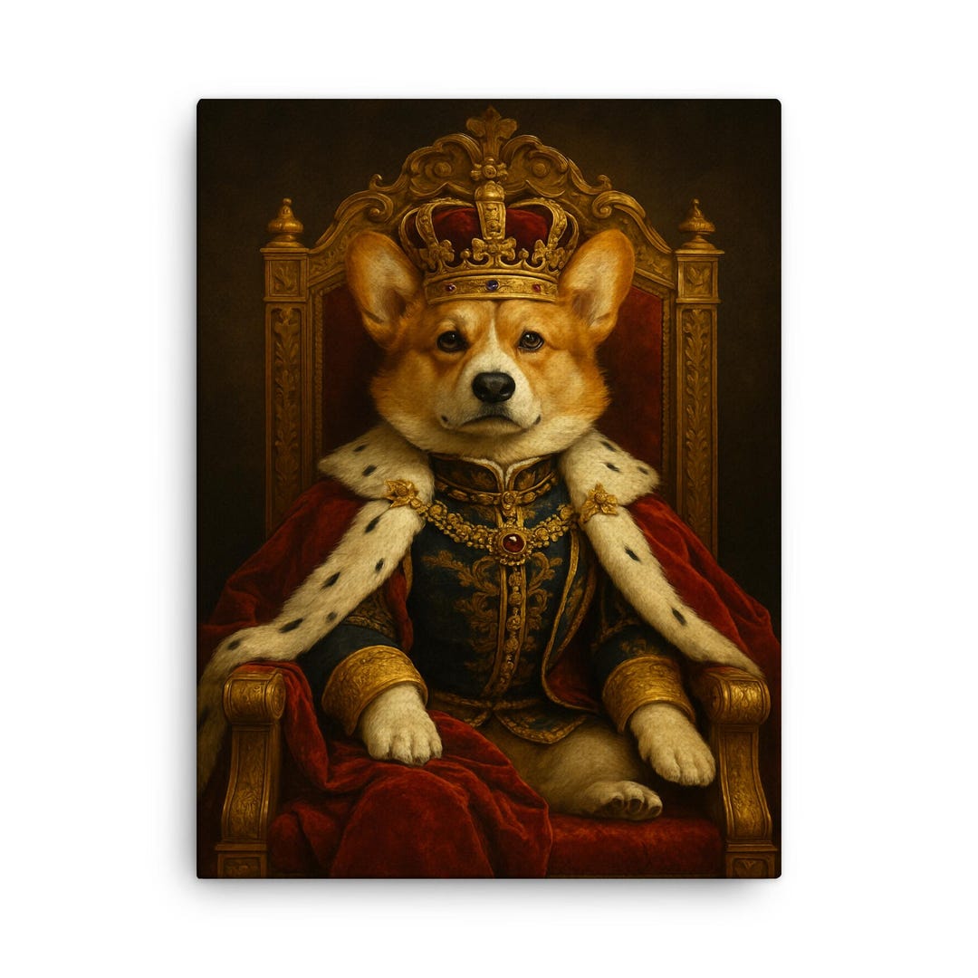 Regal Corgi Royal Portrait Canvas Print – Noble Dog Wall Art, Crowned ...