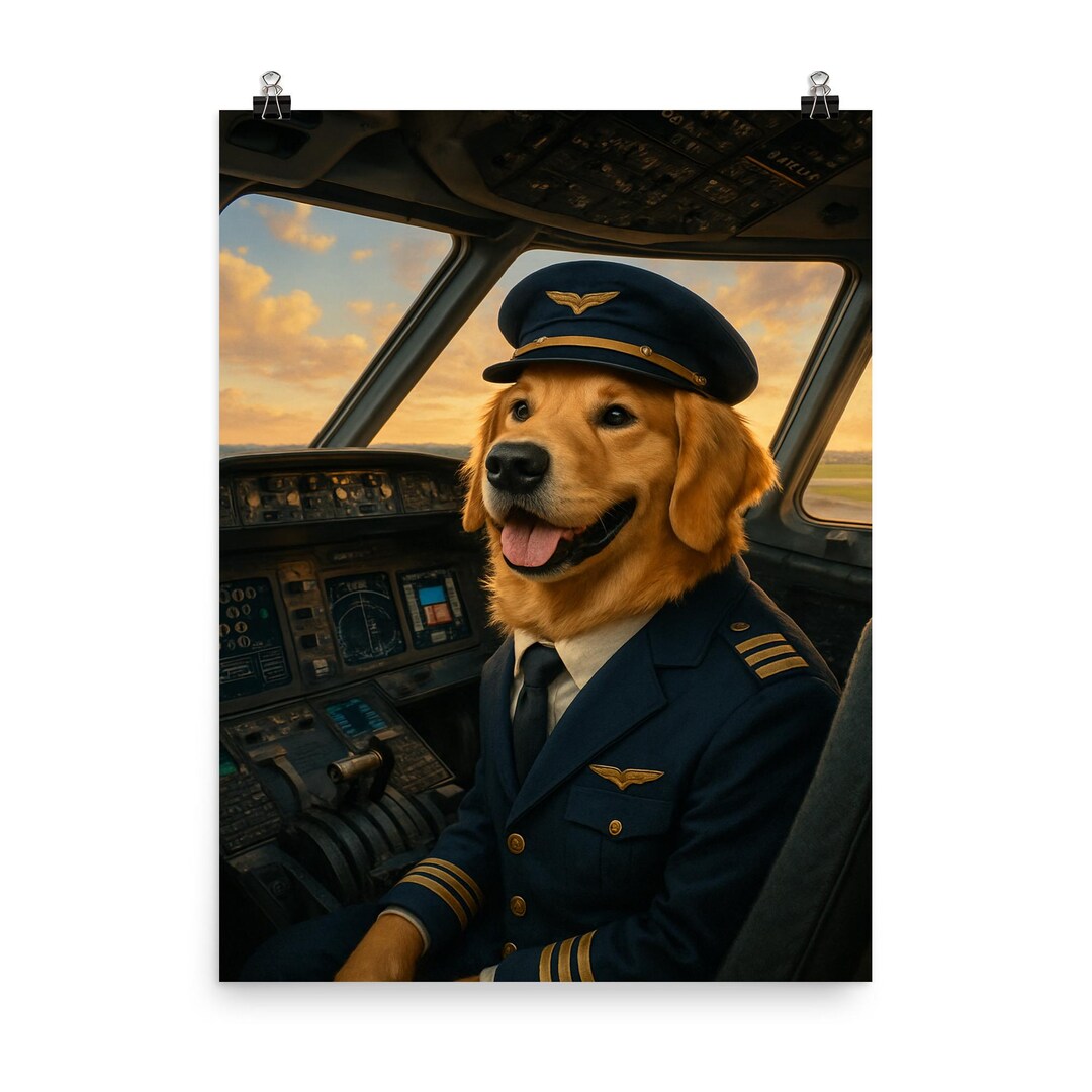 Golden Retriever Pilot Poster | Unique Cockpit Wall Art for Dog Lovers ...