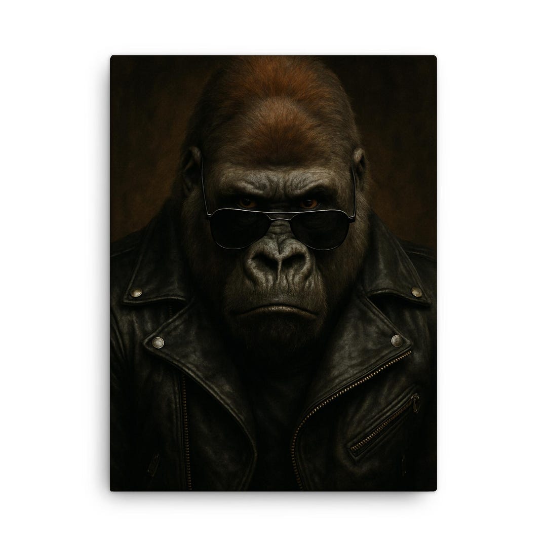 Silverback Gorilla Leather Jacket Wall Art Canvas Print | Biker Gang ...