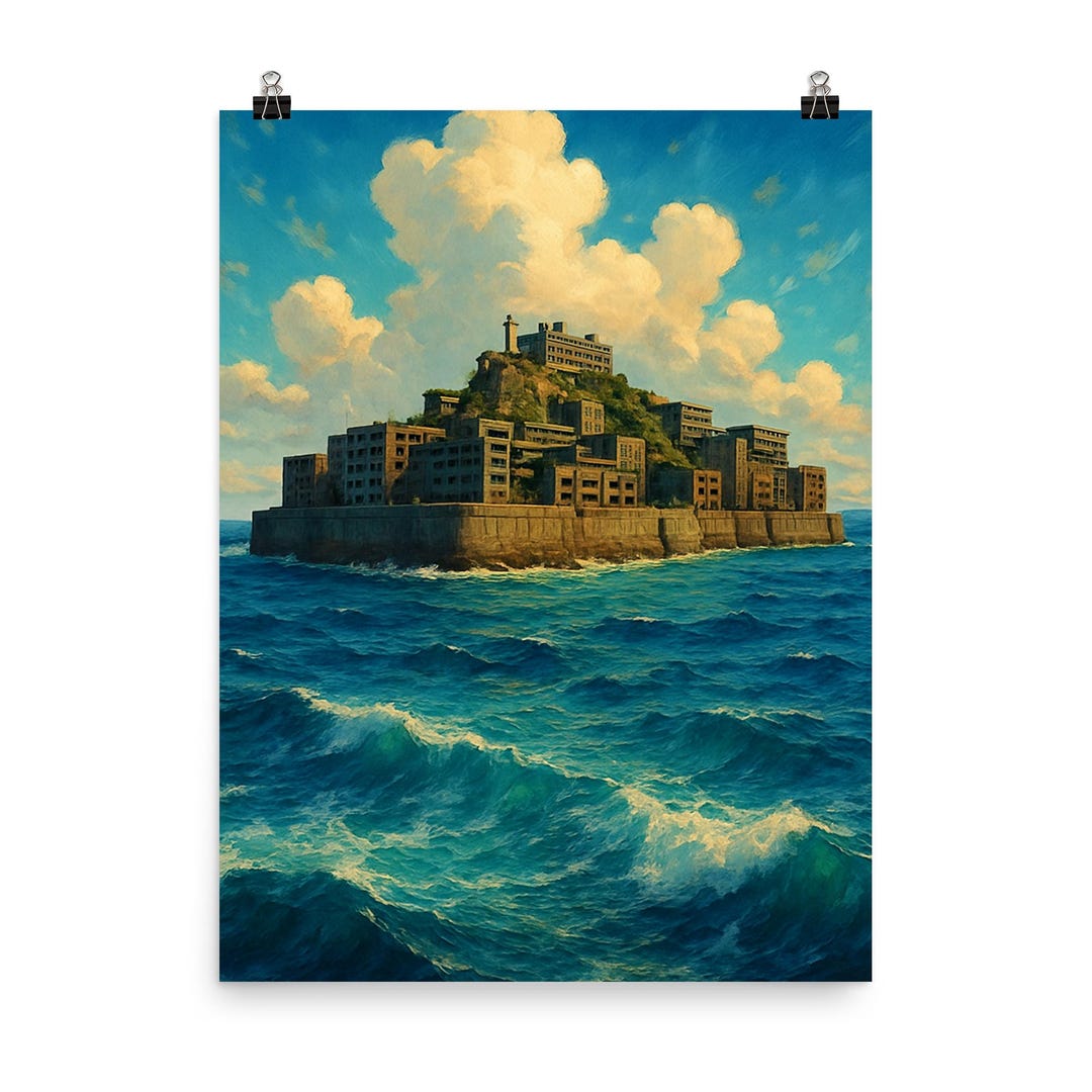 Vintage Hashima Island Print Japan Wall Art | Unique Gunkanjima Poster ...