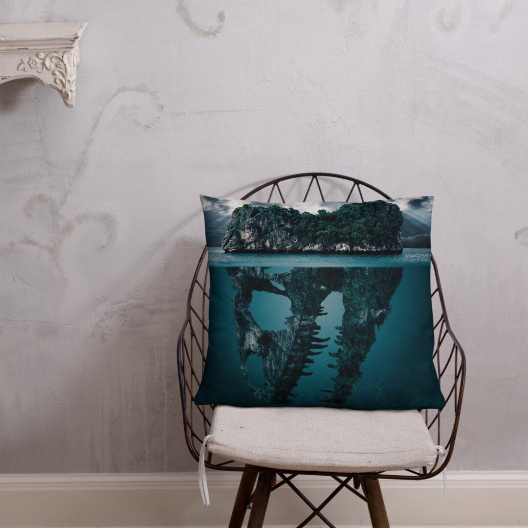 Surreal Dinosaur Skull Island Pillow: Fossil Enthusiast Gift - Etsy