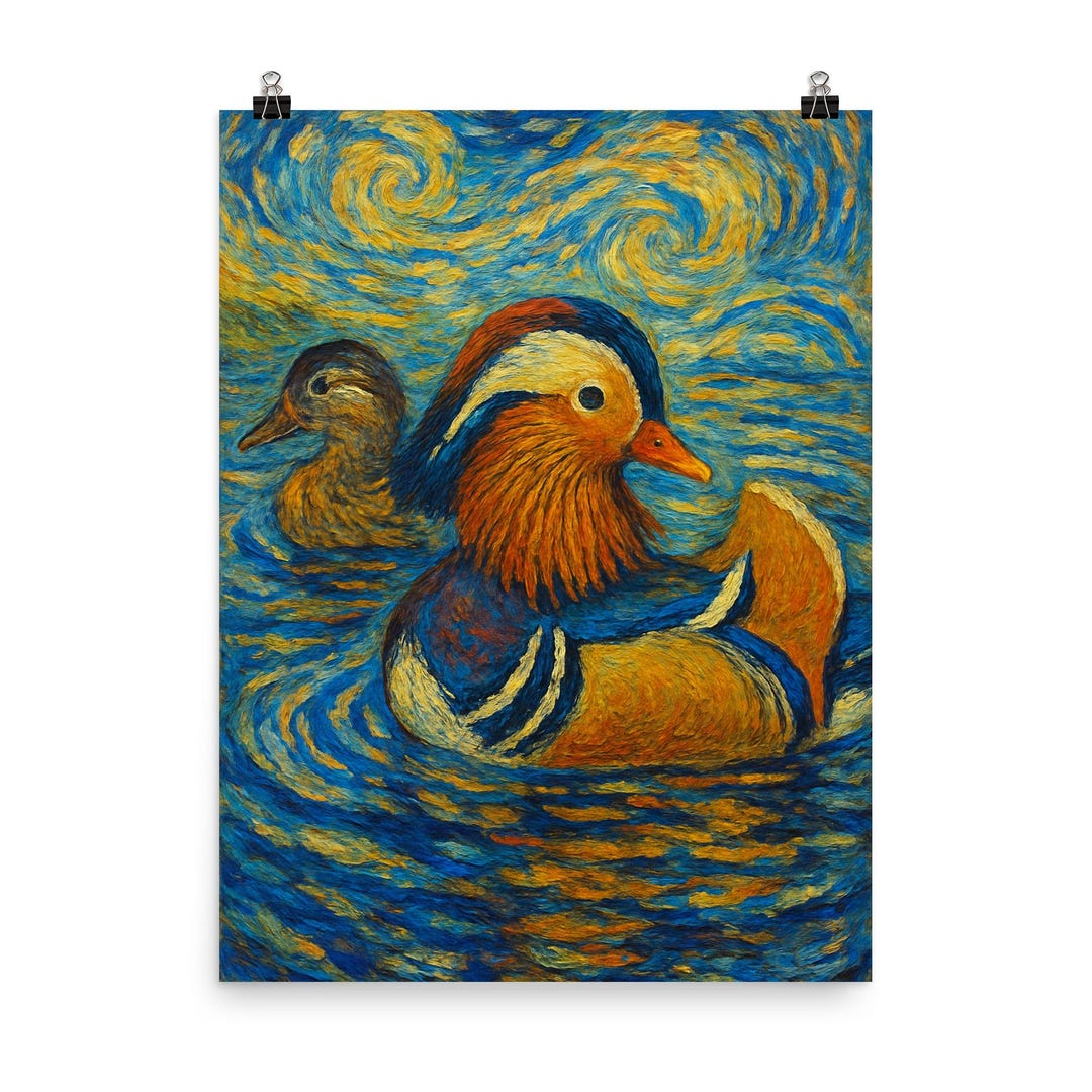 Van Gogh Style Mandarin Ducks Poster Print | Unique Wall Art Decor ...