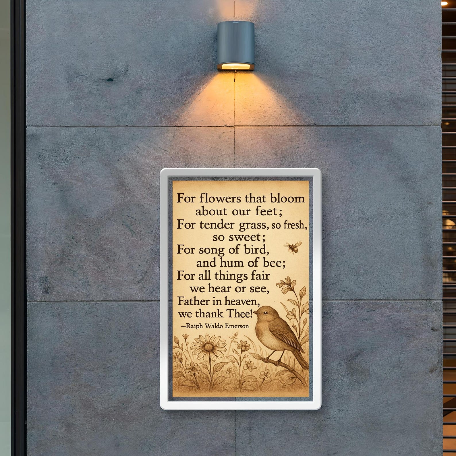 Ralph Waldo Emerson Gratitude Poem Print: Bird Art, Inspirational Wall ...