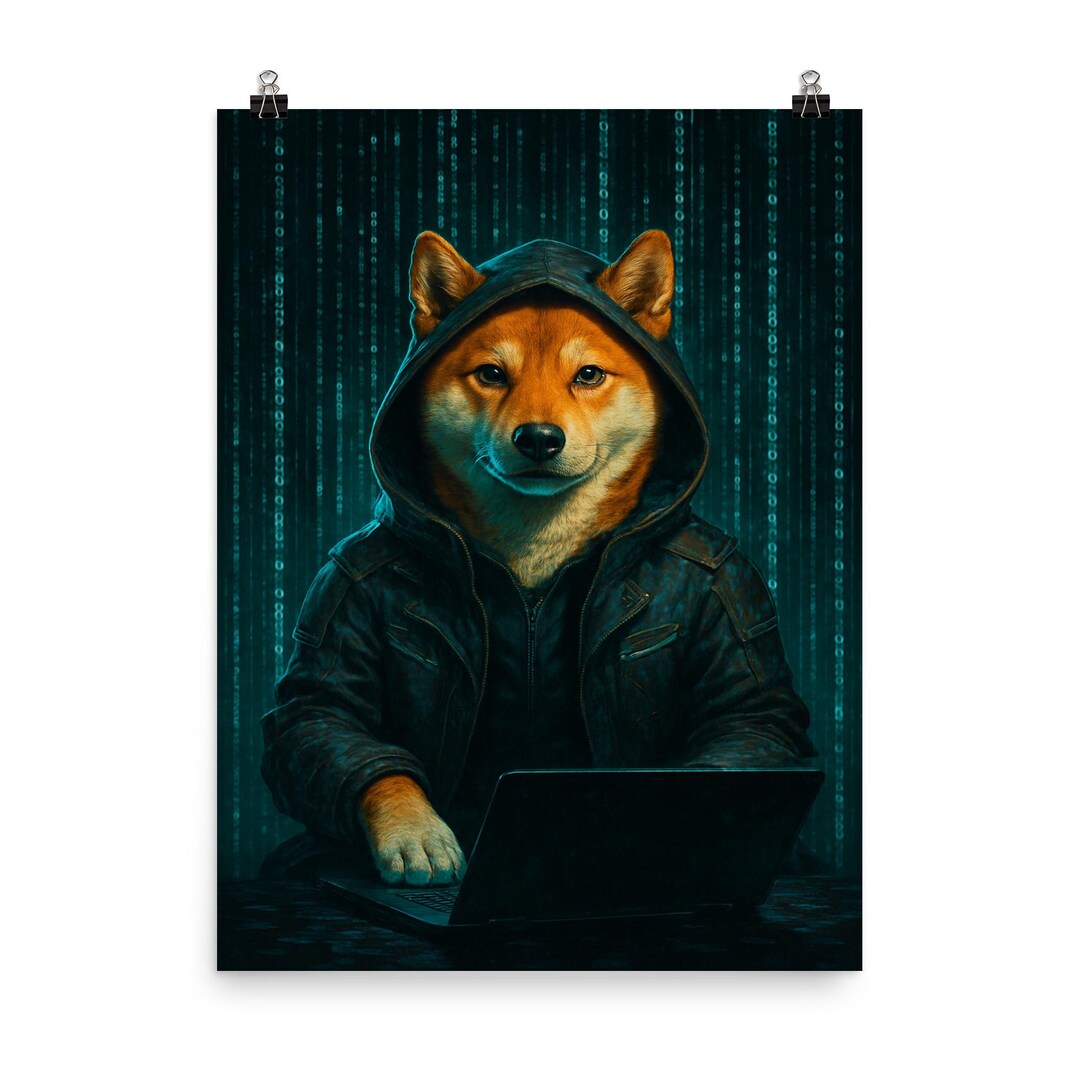 Shiba Inu Cyberpunk Hacker Poster Print - Futuristic Wall Art With ...