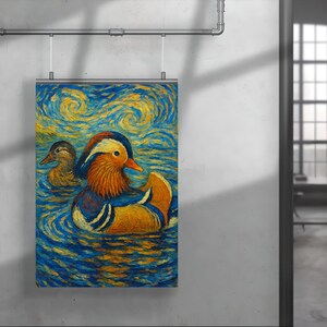 Van Gogh Style Mandarin Ducks Poster Print | Unique Wall Art Decor ...