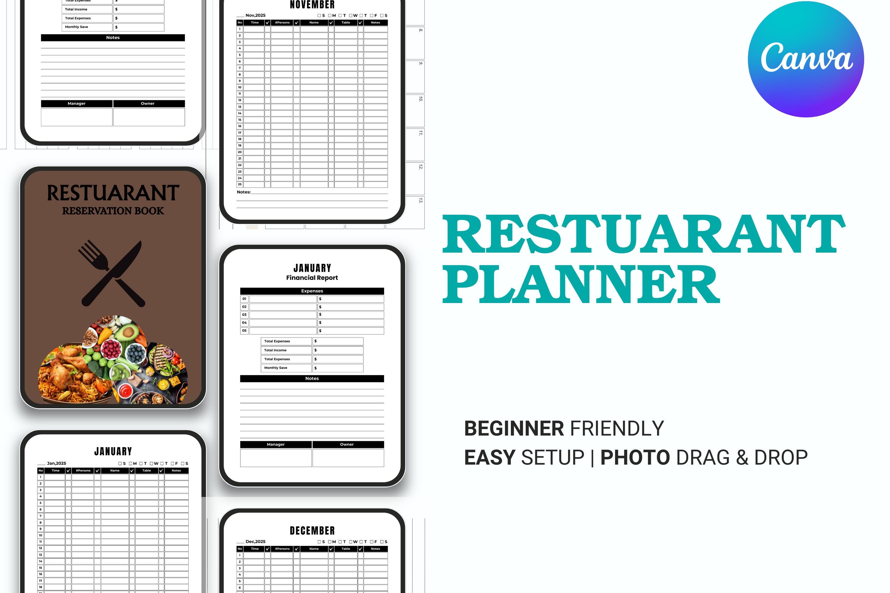 Restaurant Planner Printable – Weekly Menu Organizer, Grocery List ...