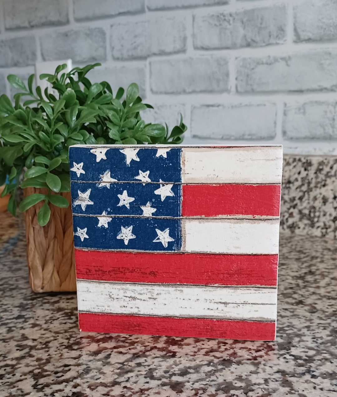 Flag Wooden Block 6" X 6", Wall Decor, Mantel Decor, Coffee Bar Decor ...