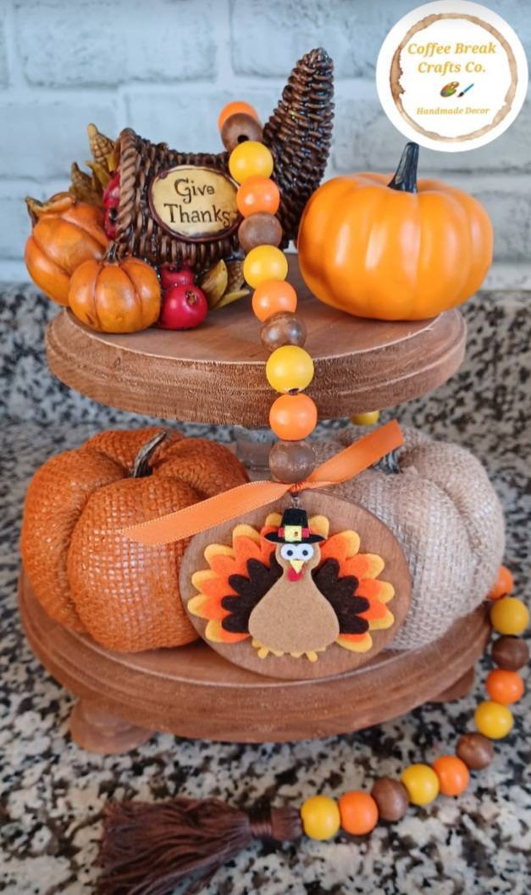 Turkey Wooden Bead Garland: Thanksgiving Tiered Tray Decor - Etsy
