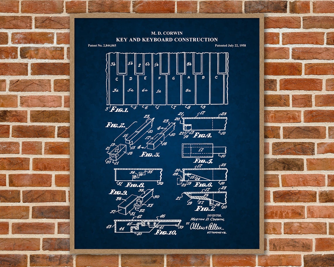 Piano Keys and Keyboard Patent Prints, Piano Teacher Gift, Piano Player ...