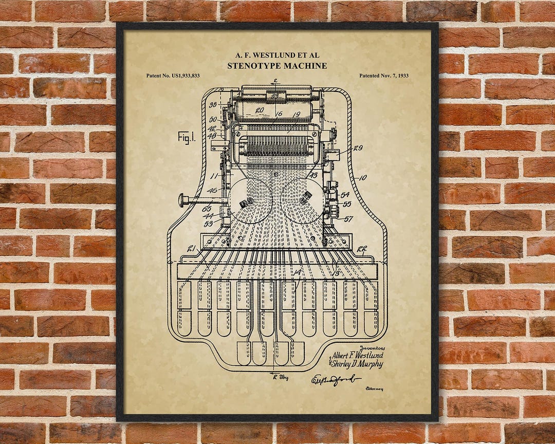 1933 Stenographic Machine Patent Print, Court Reporter Stenotype Patent ...