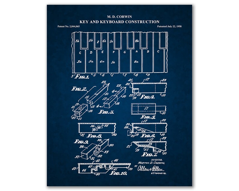 Piano Keys and Keyboard Patent Prints, Piano Teacher Gift, Piano Player ...