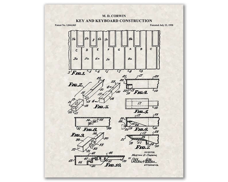 Piano Keys and Keyboard Patent Prints, Piano Teacher Gift, Piano Player ...