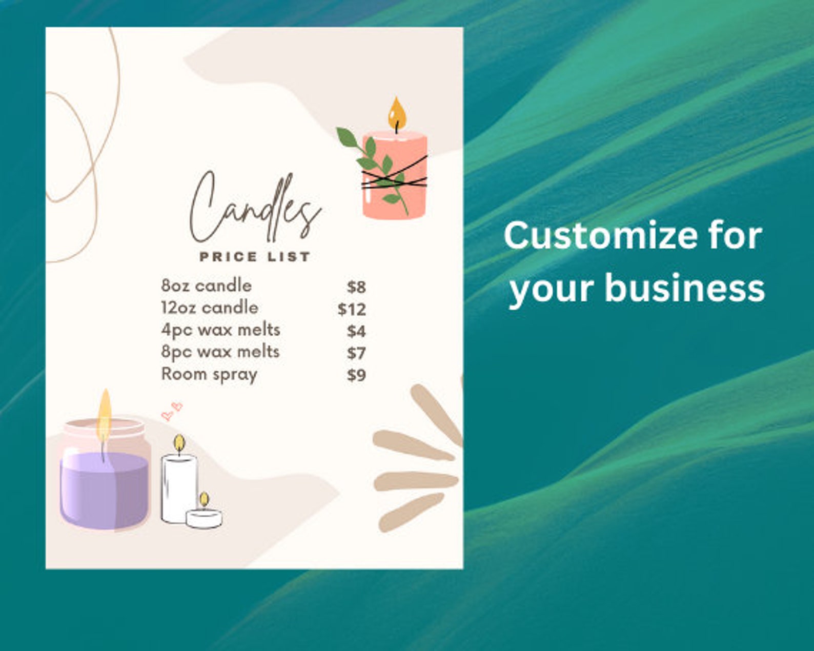 Candle Price List, Editable Template, Small Business Template - Etsy