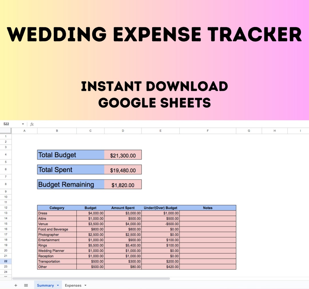 Wedding Expense Tracker Spreadsheet, Digital Budgeting Template ...